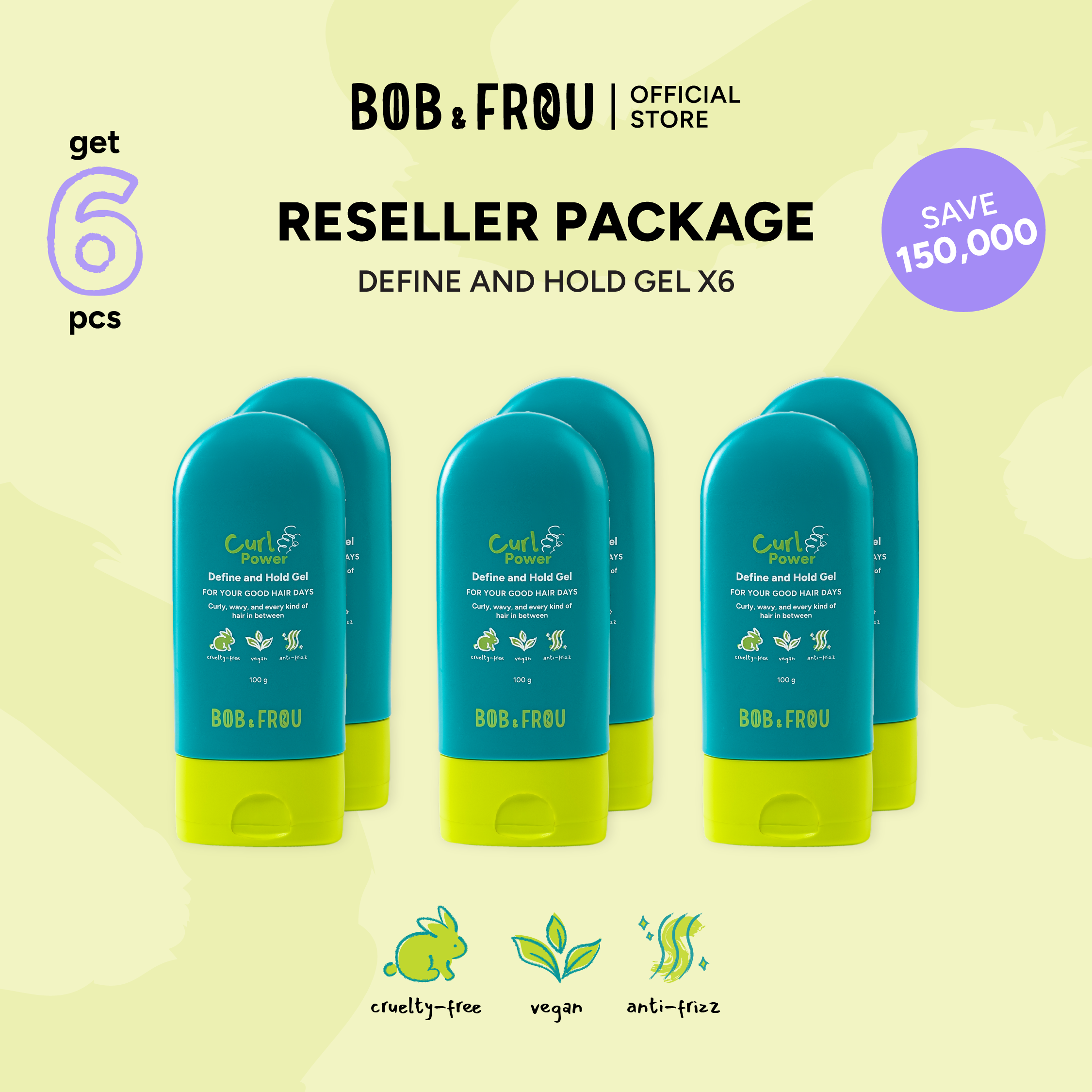 RESELLER PACKAGE - 6 PIECES - CURL POWER DEFINE AND HOLD GEL – BOB & FROU
